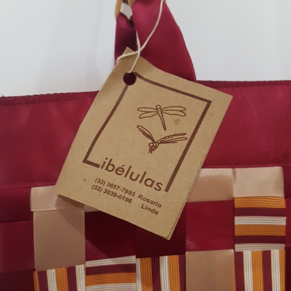 Libelulas | Bags | Libelulas Handwoven Bag Nwt Burgundy Tan Yellow | Poshmark